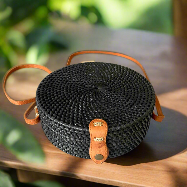 Round Rattan Purse - Poured Coffee/The RE Place